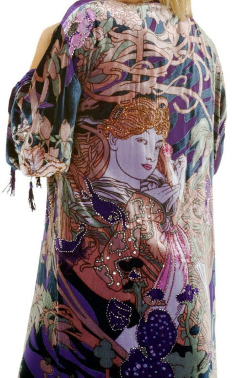 Deep BLUE VIOLET Purple Mucha Vintage Style Velvet Artdeco Bohemian ...