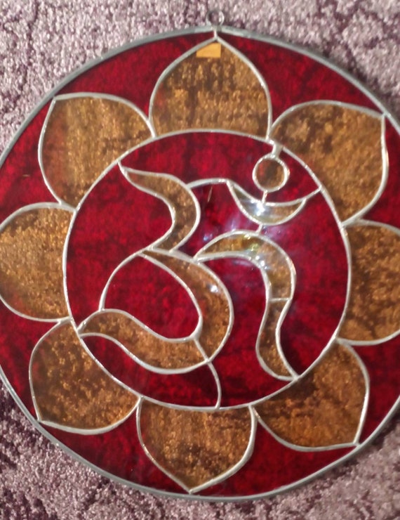 Beautiful Handmade Red Gold OM Handmade Stained Glass Window | Etsy