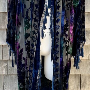 Blue Violets& Emerald Green Mucha Vintage Style Velvet Artdeco Lady ...