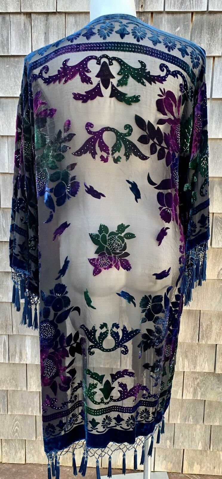 Blue Violets& Emerald Green Mucha Vintage Style Velvet Artdeco Lady ...