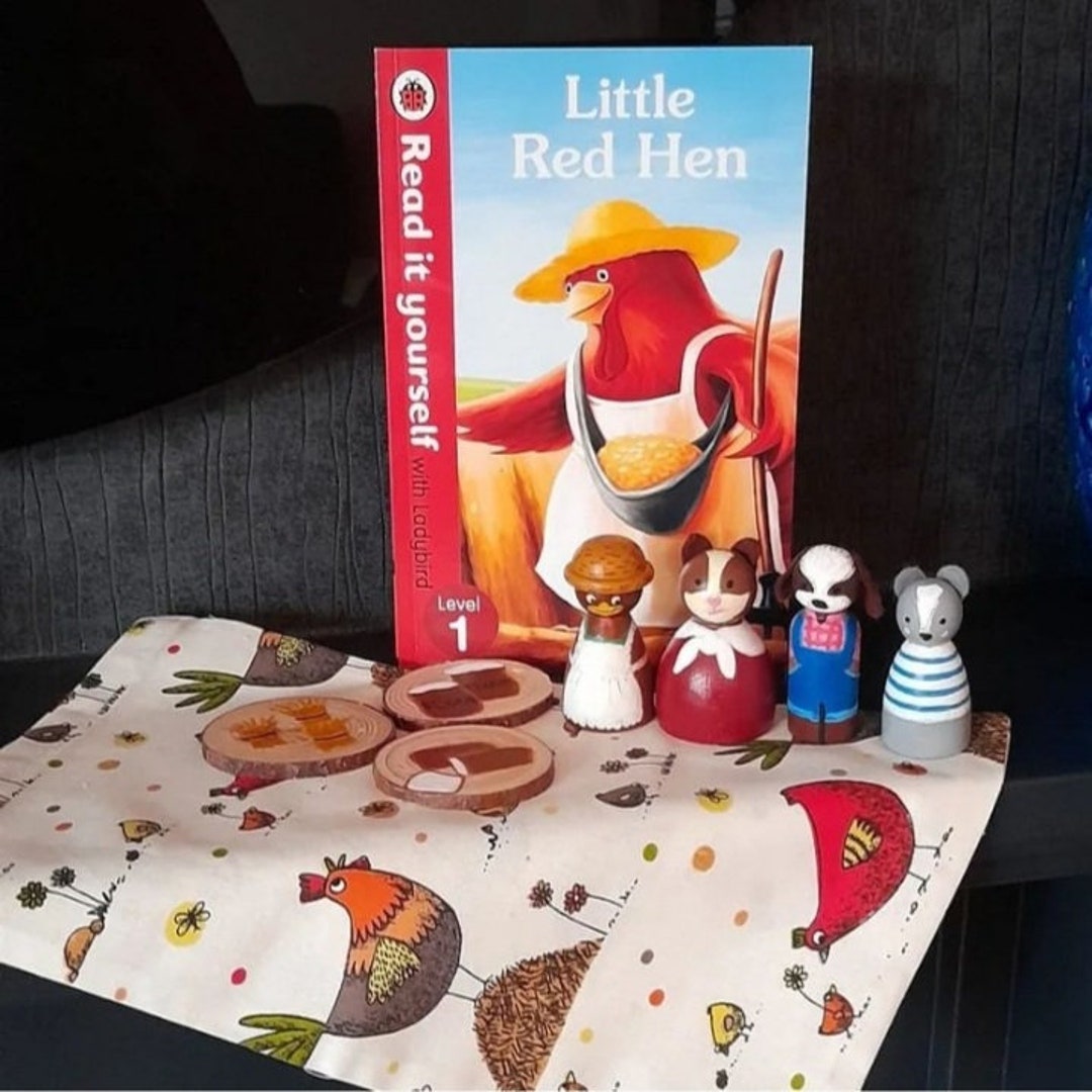 Little Red Hen Story Sack With Wooden Peg Dolls and Wood Slices ...