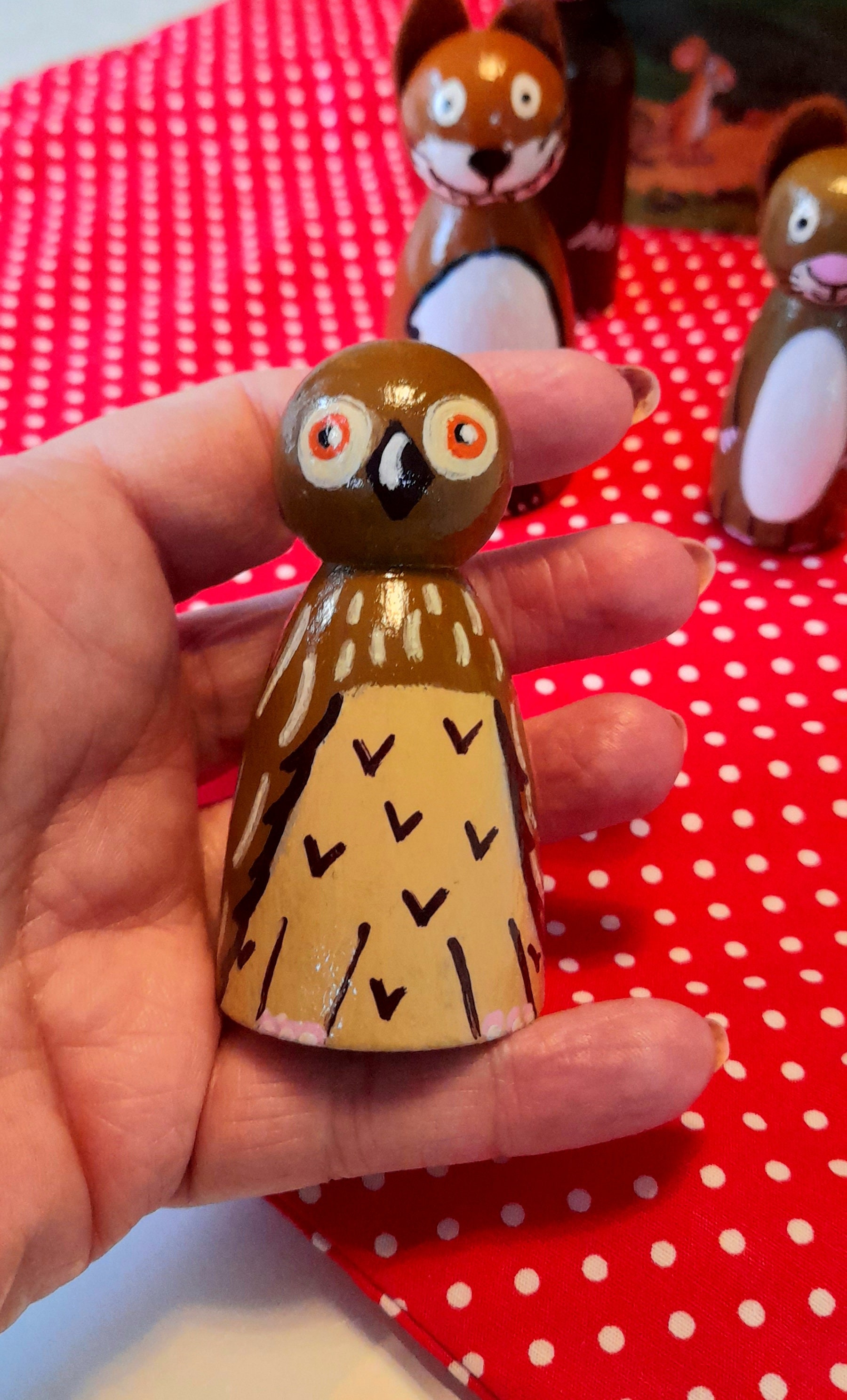 The Gruffalo Story Sack Hand Painted Wooden Peg Dolls & Storage Bag ...