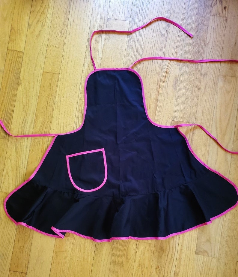 Adult Monogrammed Black Ruffled Aprons With Hot Pink Trim - Etsy