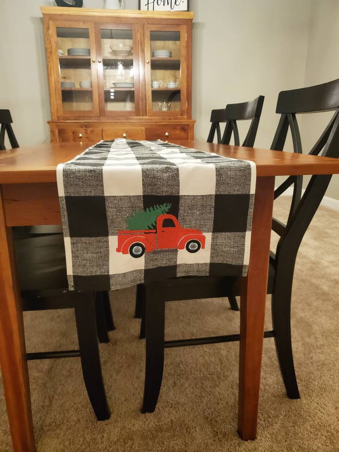 Buffalo Check Table Runner With Little Red Truck - Etsy