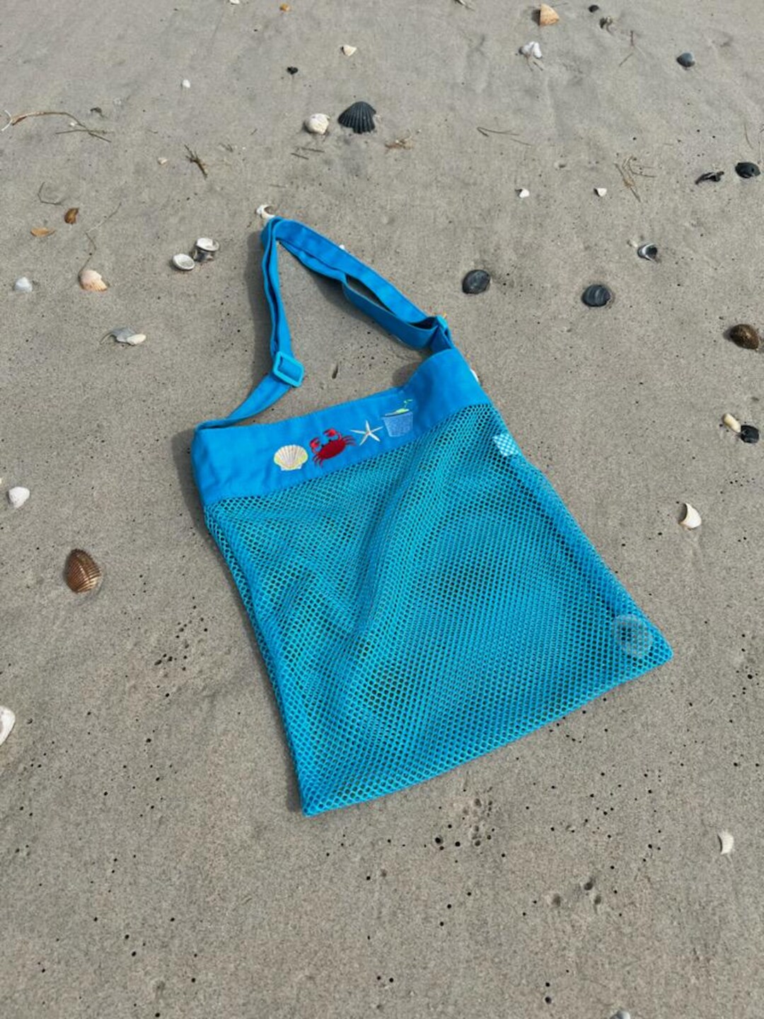 Embroidered Mesh Shell Collecting Bag | Monogrammed Mesh Bag | Shell ...