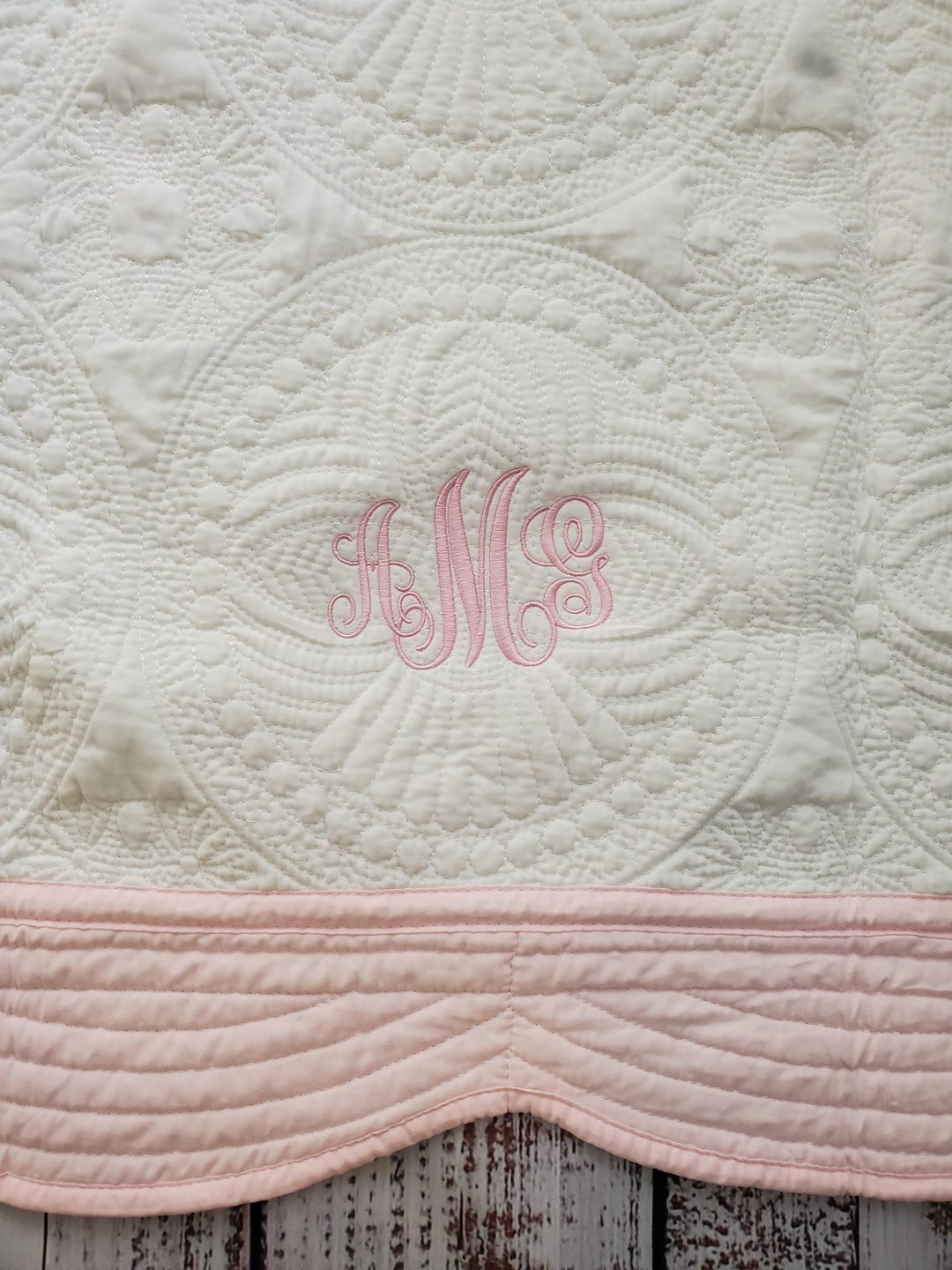 Monogrammed Baby Quilt | Pink and White Baby Quilt | Personalized Baby ...