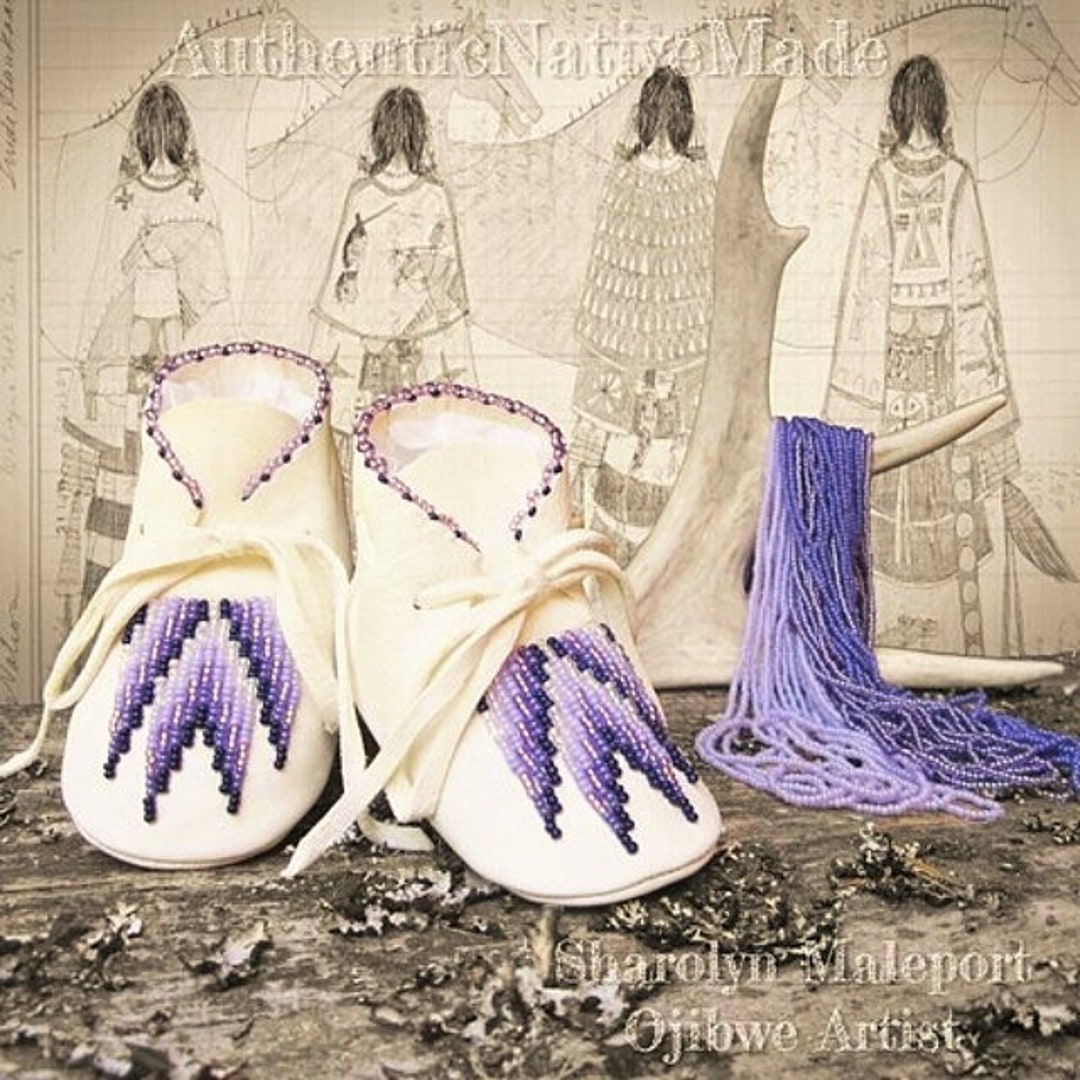 Purple Beaded Baby Moccasins: Soft Leather Native American Shoes - Etsy