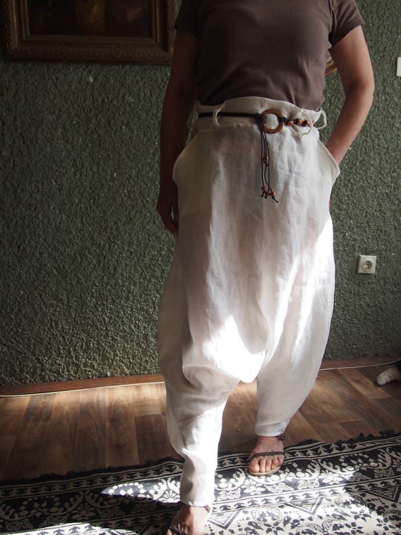 Loose Linen Pants Low Bottom Pants Drop Crotch Harem Pants - Etsy