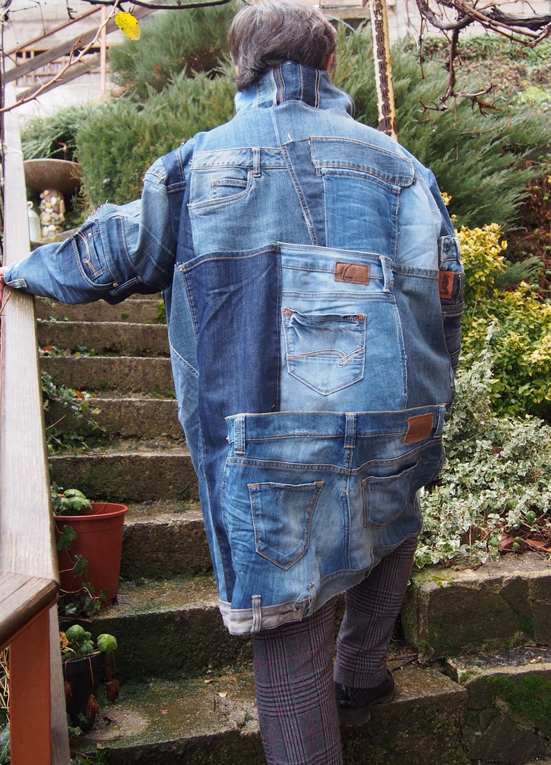 Unique Denim Coat Patches Ripped Denim Cape Patchwork Jeans - Etsy