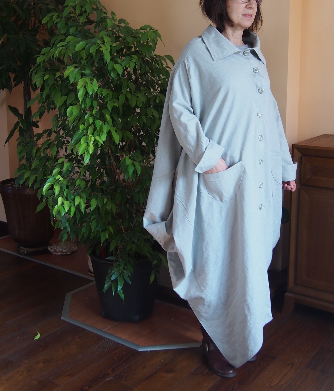 Buy Loose Linen Cloak Asymmetrical Cloak Coat Long Linen Duster Online ...