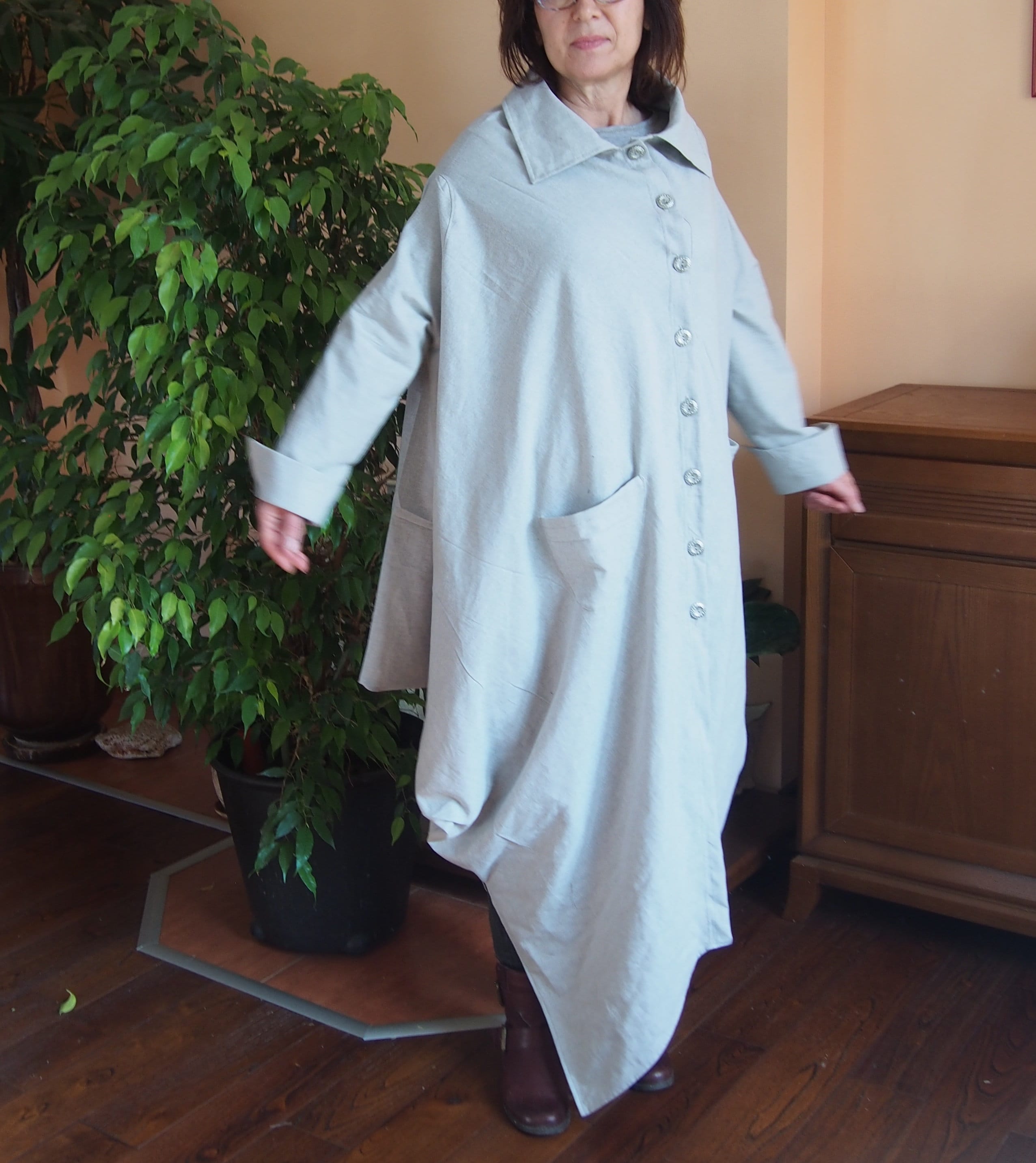 Buy Loose Linen Cloak, Asymmetrical Cloak Coat, Long Linen Duster ...