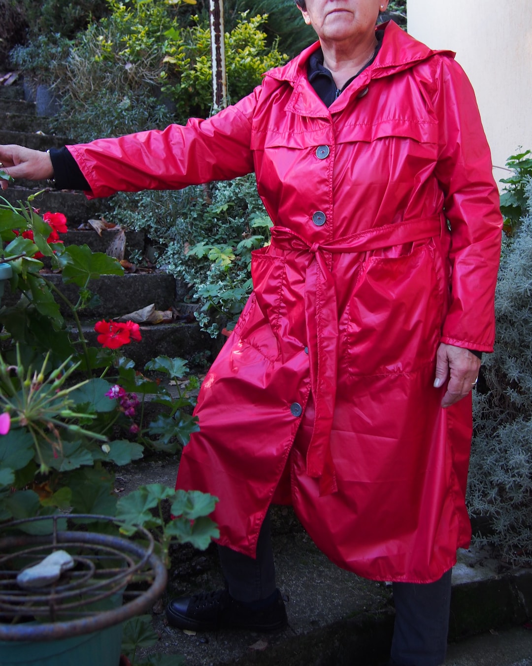 Women Waterproof Cloak70's Style, Red Raincoat Coat, Hooded Raincoat ...