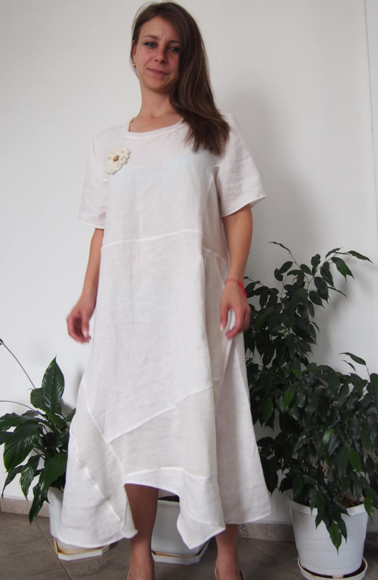 Women Linen Dress, Maxi Linen Dress, Short Sleeve Linen Dress, Plus ...