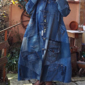 Upcycled Denim Patchwork Coat: Ripped Jean Cape With Hood - Etsy