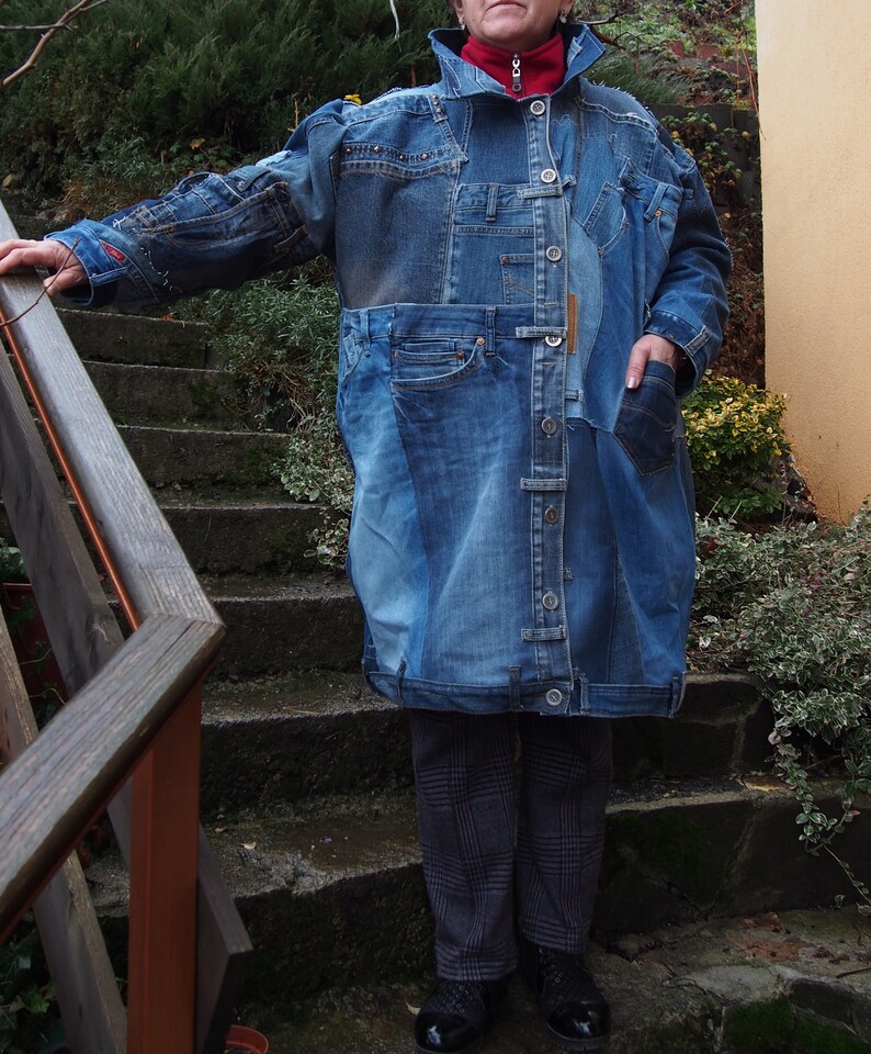Unique Denim Coat Patches Ripped Denim Cape Patchwork Jeans - Etsy