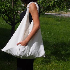 White Denim Bag, Japanese Bag, Triangle Tote Bag, Double-faced Large ...