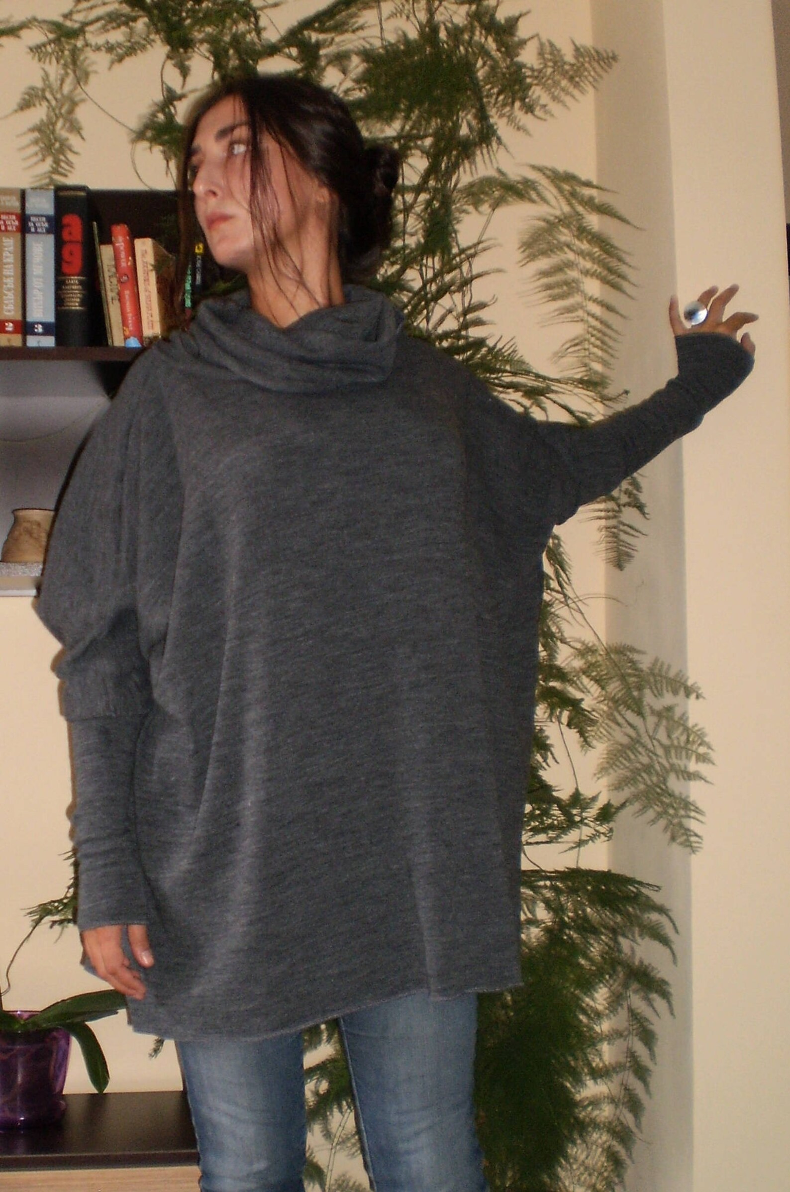 Over-sized Tunic Long Sleeve Knitted Cotton Tunic Turtle Neck | Etsy