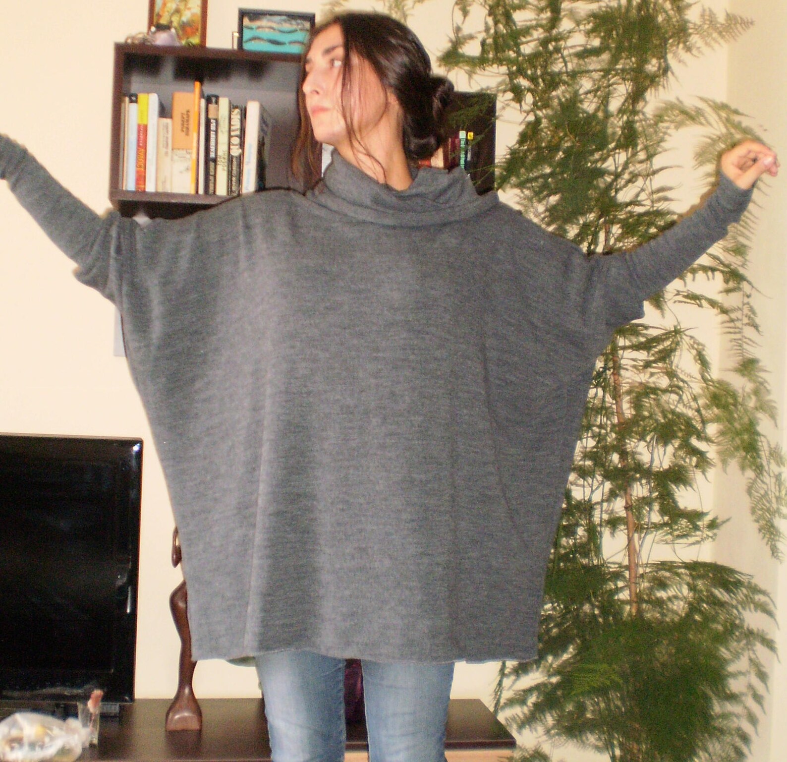 Over-sized Tunic Long Sleeve Knitted Cotton Tunic Turtle Neck - Etsy