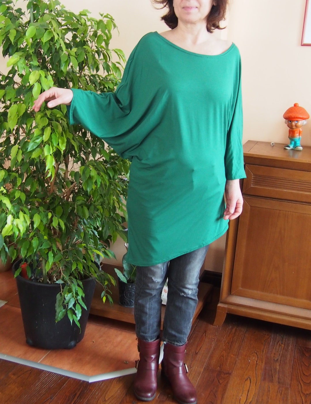 Women Green Tunic,tunic Dress, Asymmetrical Tunic, Loose Tunic Long Top ...