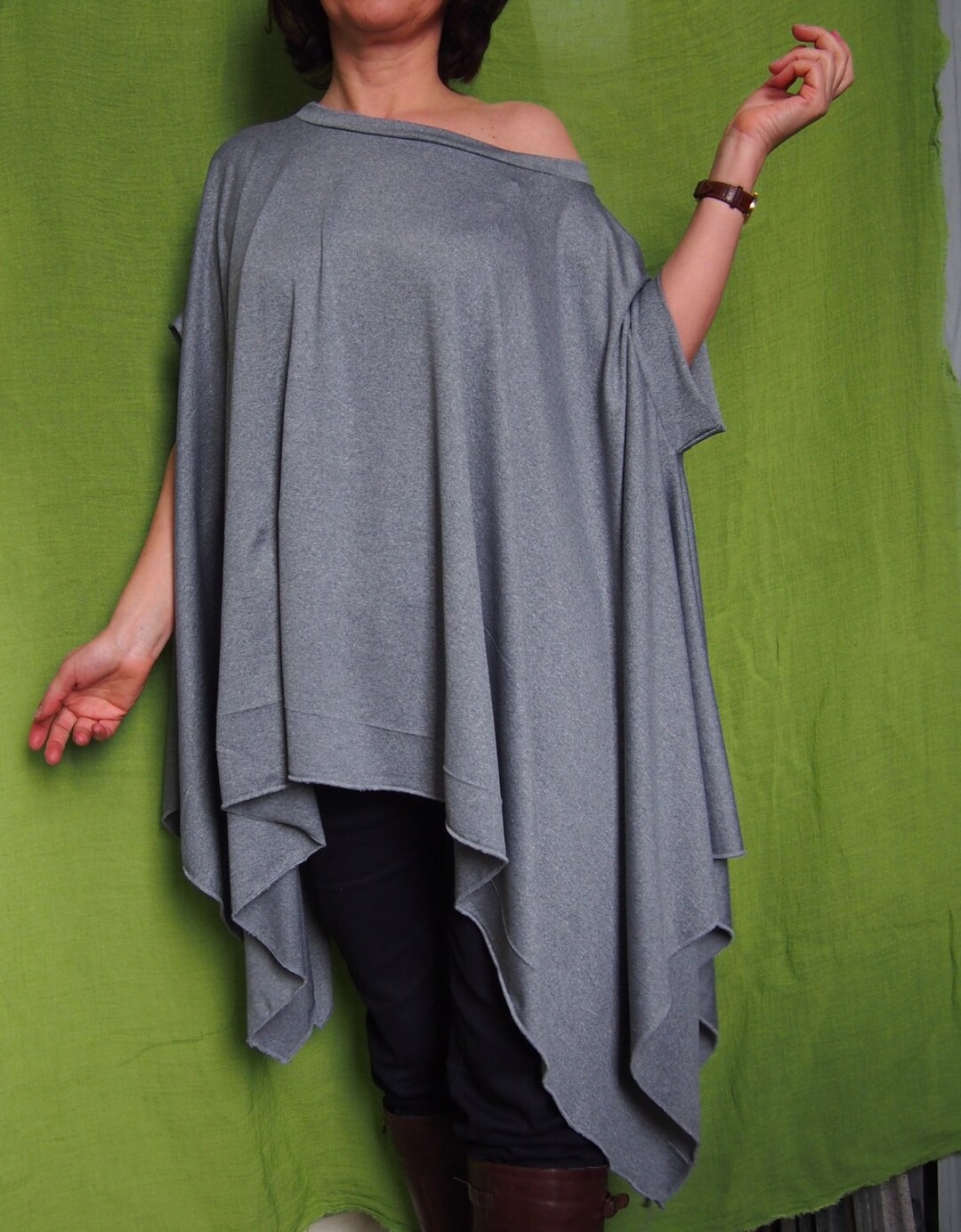 Asymmetric Over-sized Tunic Long Tunic Short Sleeve Jersey Tunic Top ...