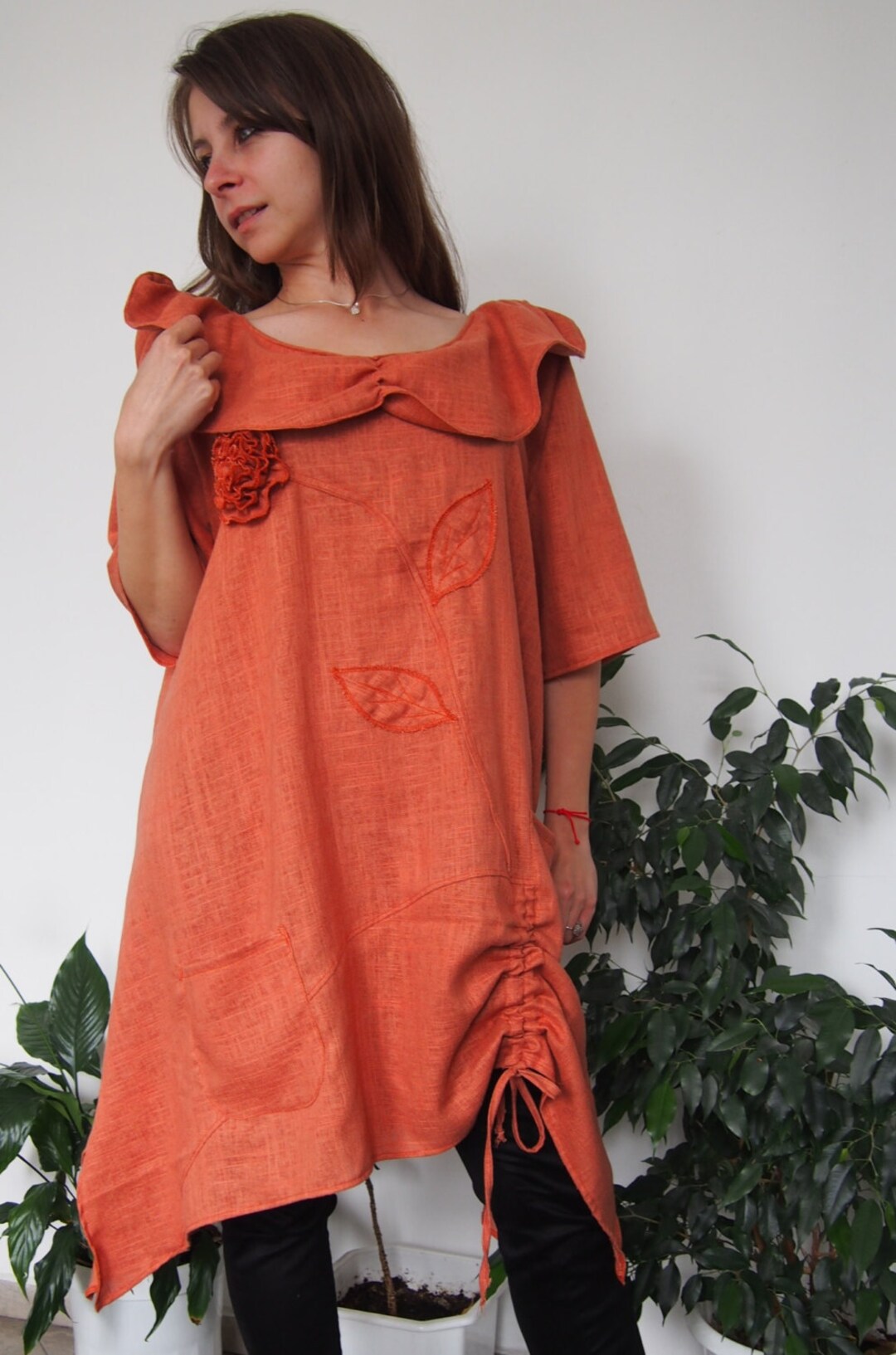Floral Linen Tunic, Plus Size Linen Tunic, Women Tunic Dress, Oversize ...