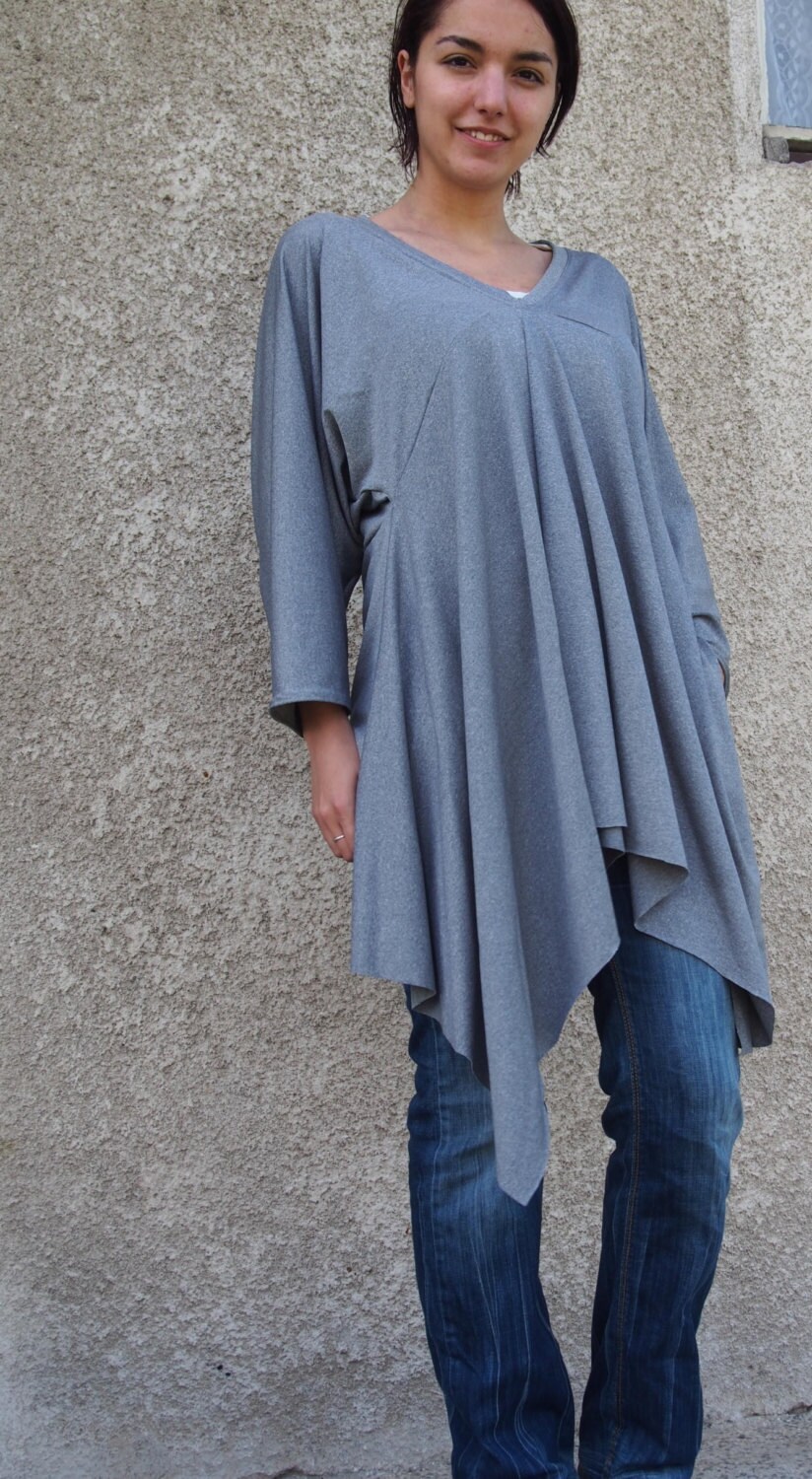 Summer Gray Loose Tunic Asymmetric Tunic Top Maxi Blouse Soft Viscose ...