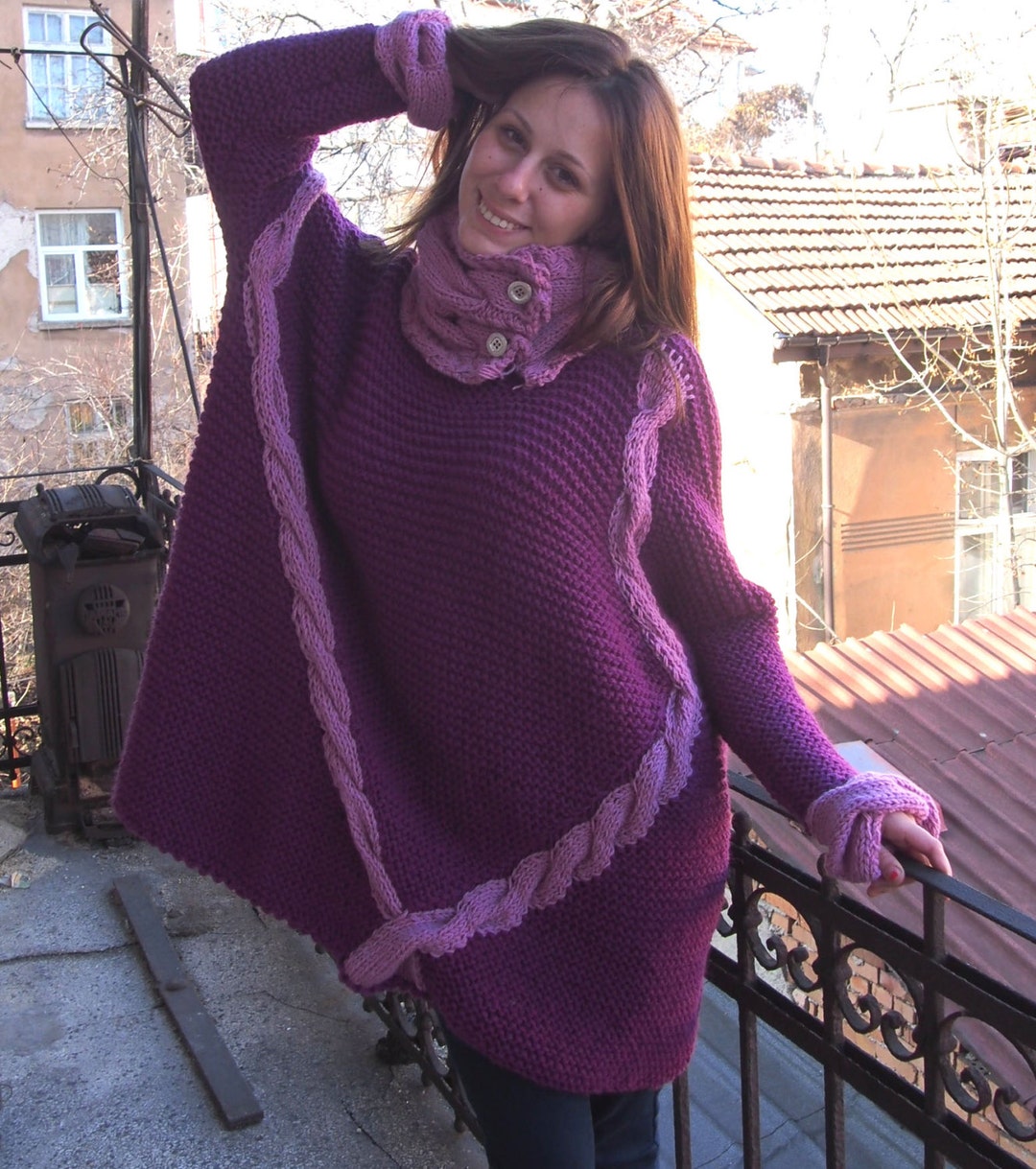 Handmade Over Sized Purple Sweater Dolman Sleeve Wool Sweater With ...