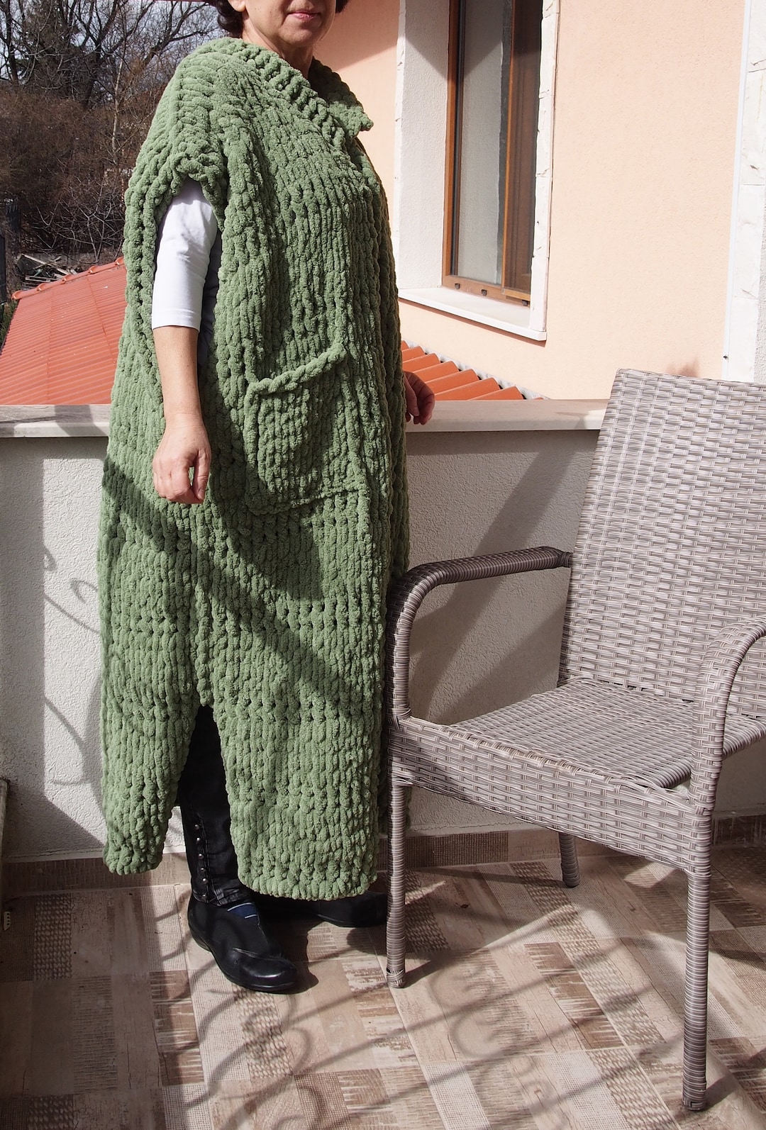 Long Chunky Knit Vest. Oversized Kniti Cardigan. Giant Knitting ...