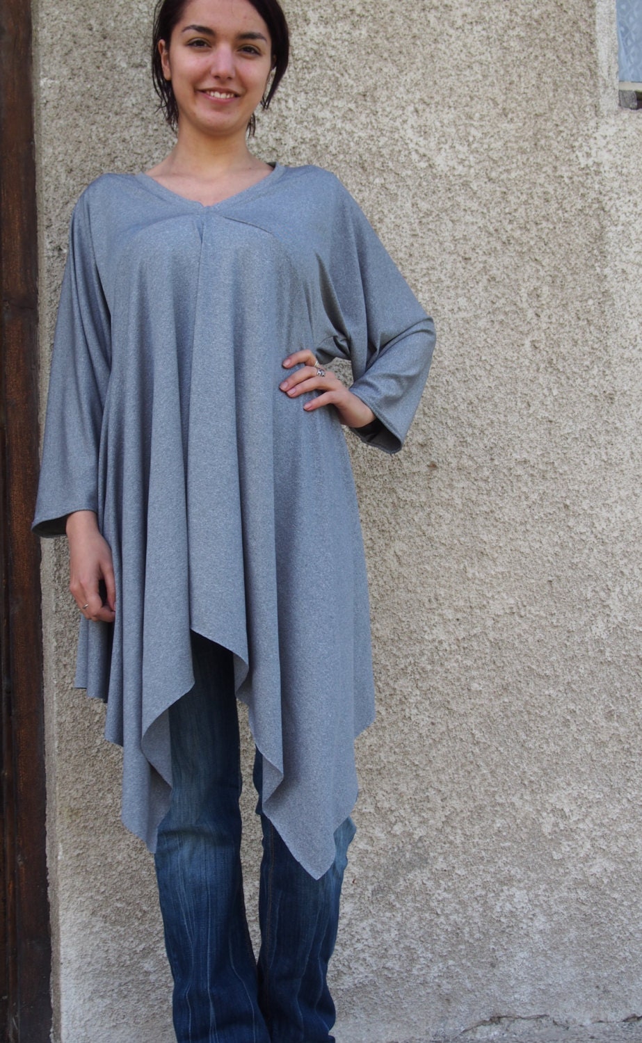 Summer Gray Loose Tunic Asymmetric Tunic Top Maxi Blouse Soft Viscose ...