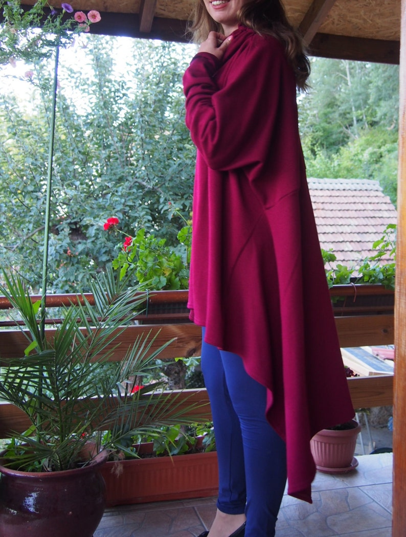 Asymmetric Knitted Over-sized Tunic Long Sleeve Cotton Tunic Turtleneck ...