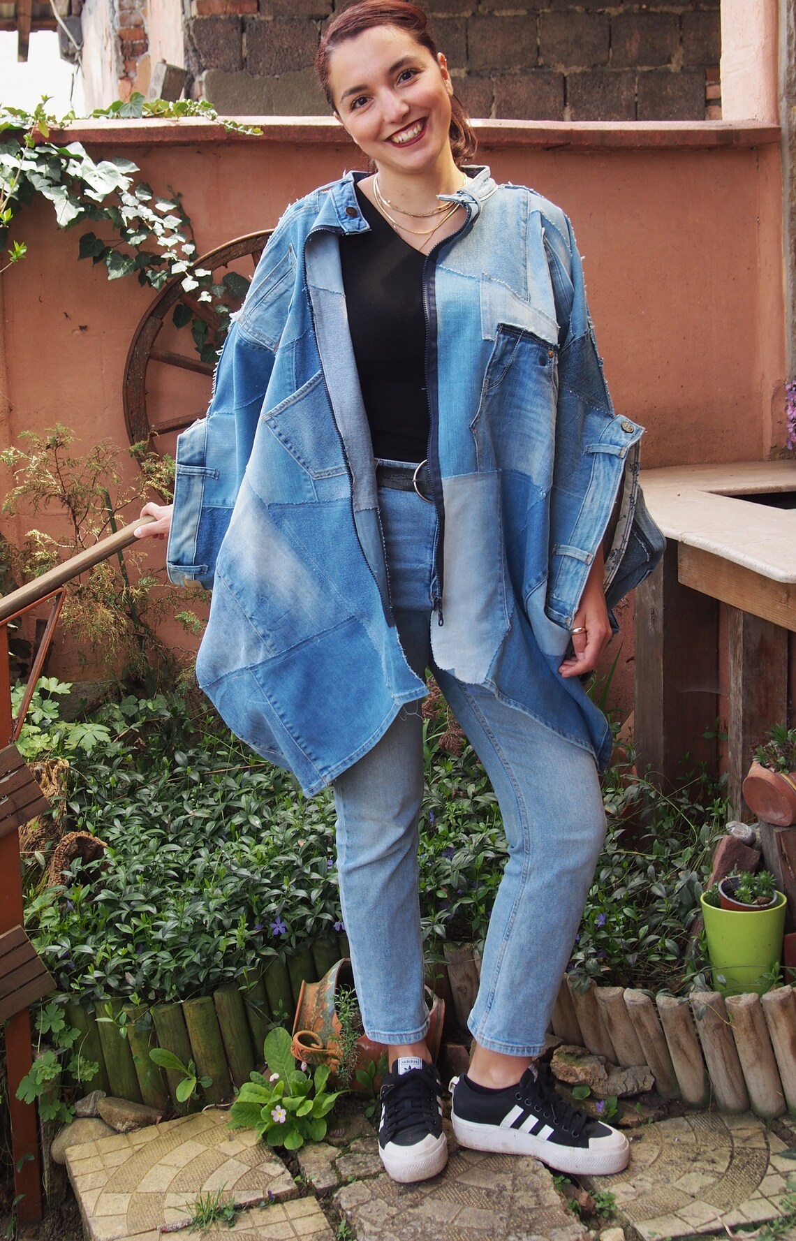 Patchwork Denim Cape: Upcycled Jean Coat, Ripped Boho Style - Etsy