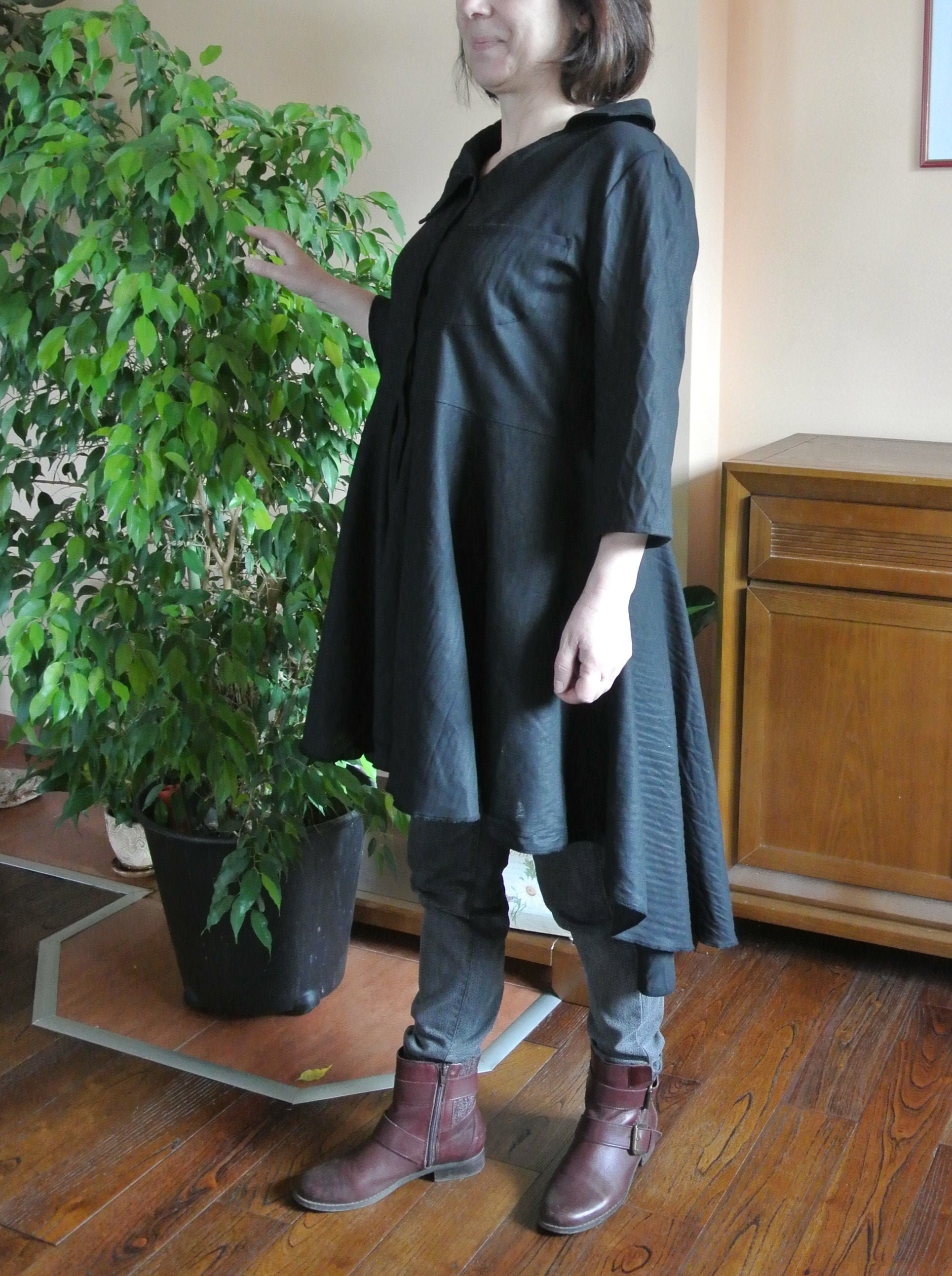 Plus Size Linen Tunic, Black Shirt Tunic Top, Peplum Tunic Dress ...