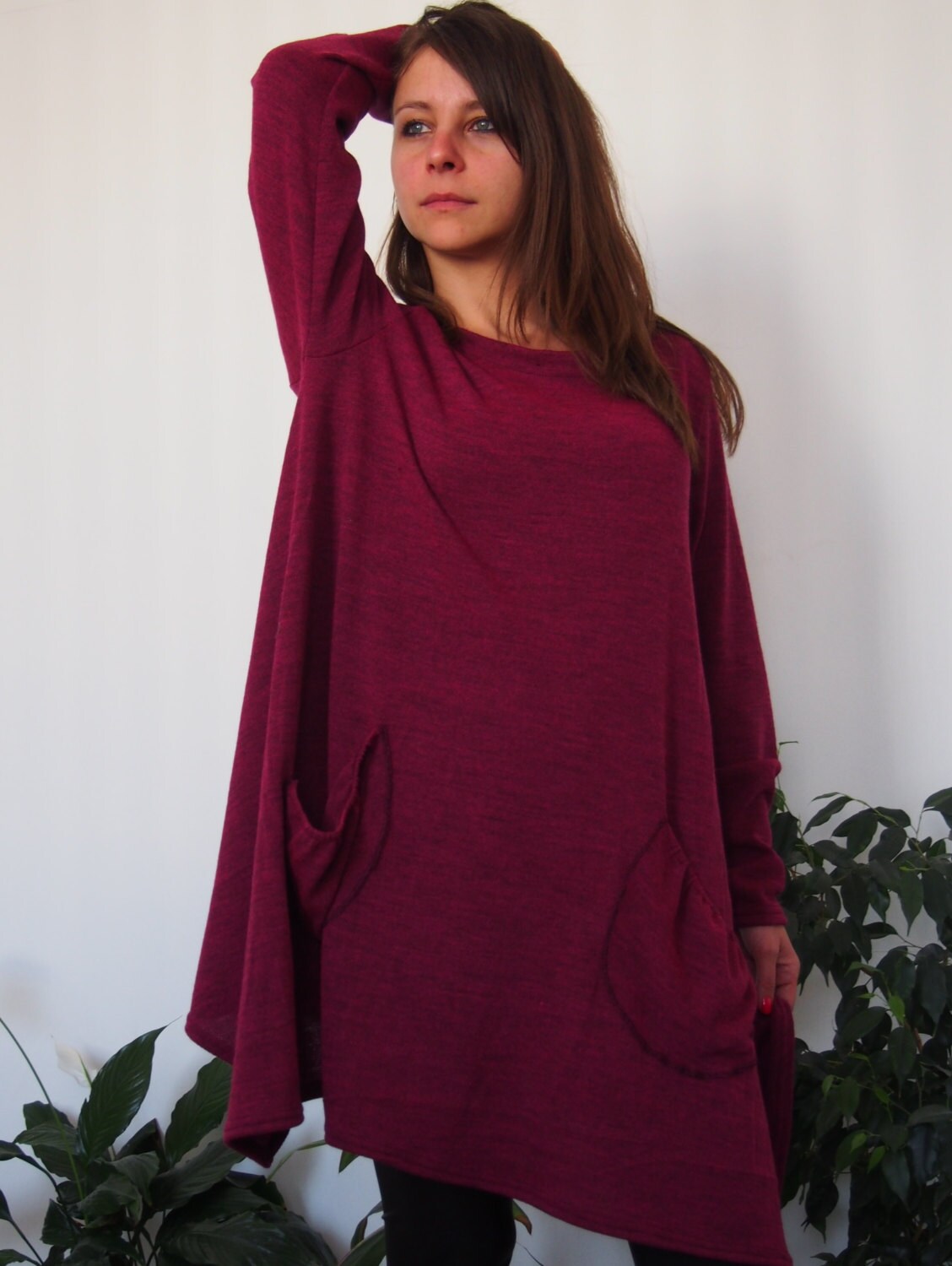 Knitted Over-sized Long Tunic Long Sleeve Midi Dress Plus Sizes Tunic ...