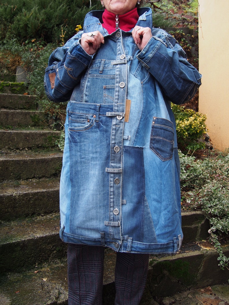 Unique Denim Coat Patches Ripped Denim Cape Patchwork Jeans - Etsy