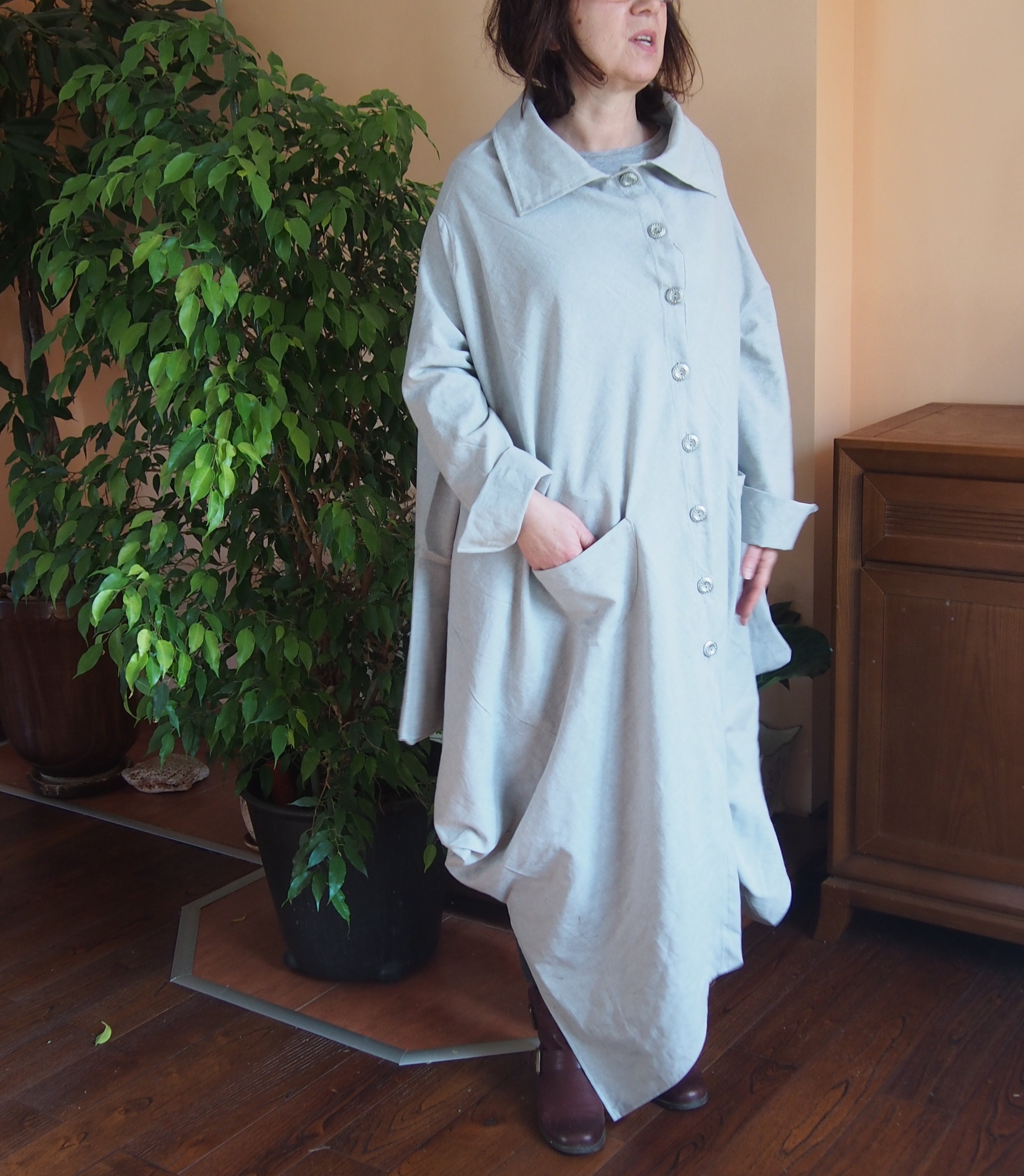 Buy Loose Linen Cloak Asymmetrical Cloak Coat Long Linen Duster Online ...