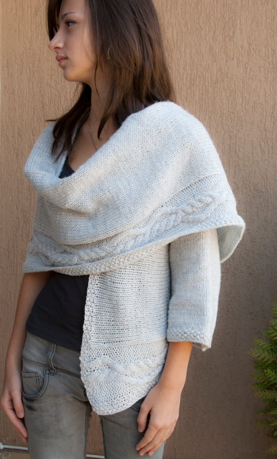 Hand Knitted Asymmetric Cardigan Scarf With Adornation & Nara - Etsy