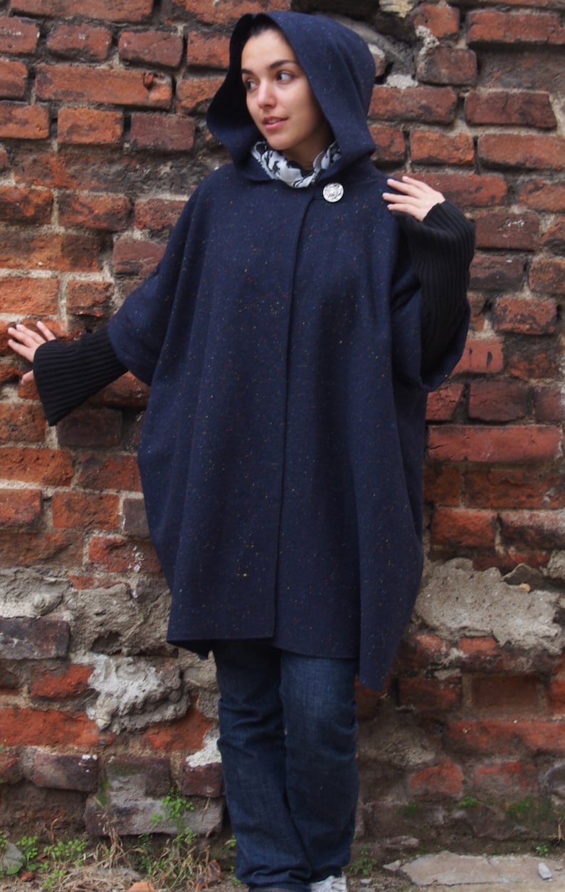 Poncho con capucha para mujer poncho largo abrigo de lana - Etsy España