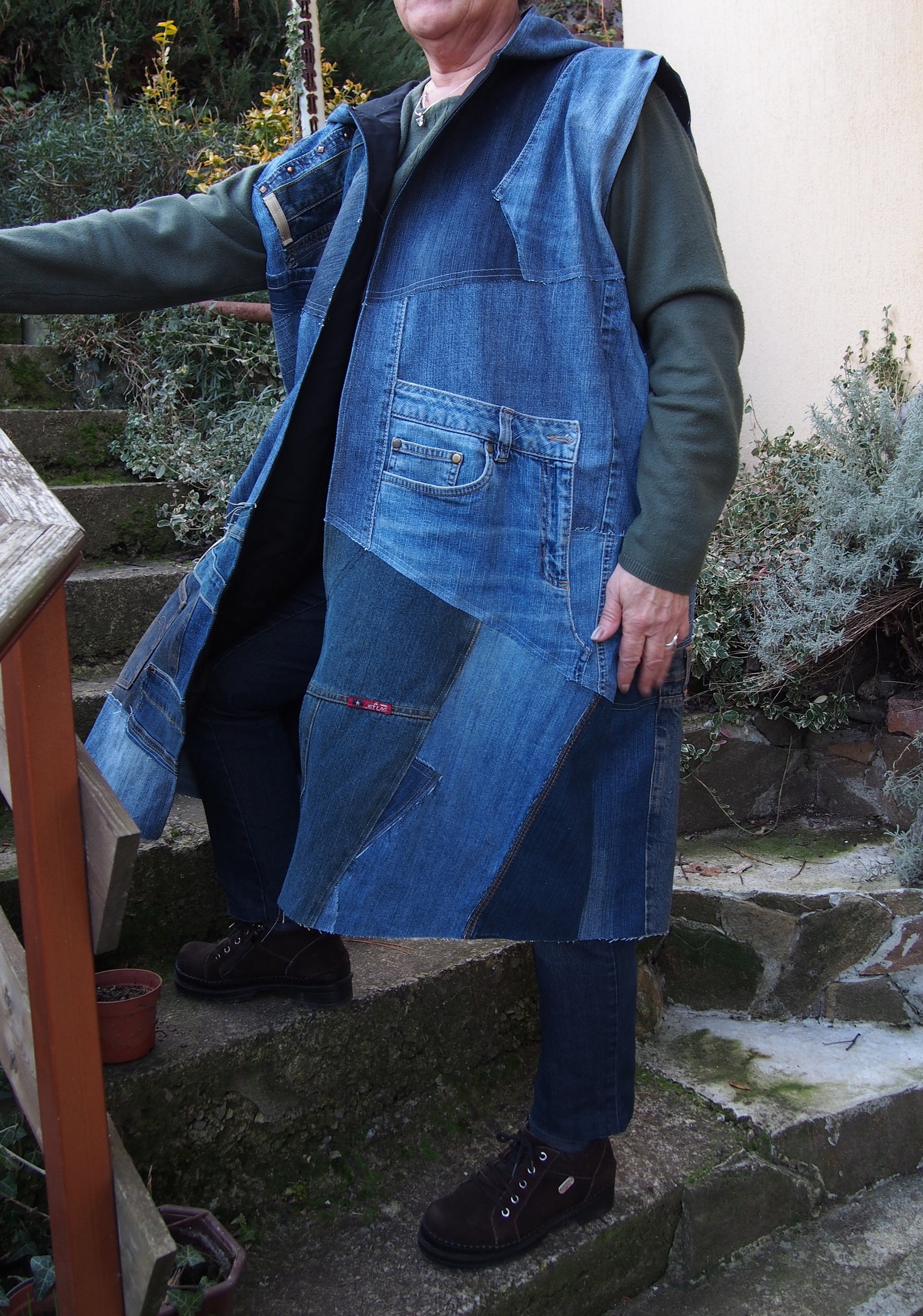 Unique Denim Coat Patches, Ripped Denim Cape, Patchwork Jeans Hooded ...