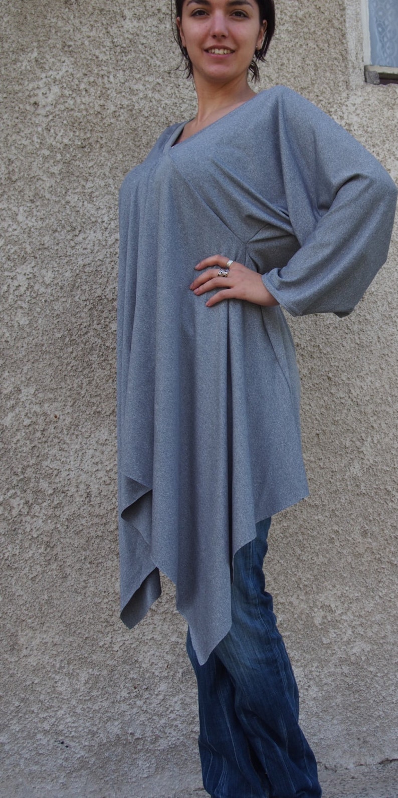 Summer Gray Loose Tunic Asymmetric Tunic Top Maxi Blouse Soft Viscose ...
