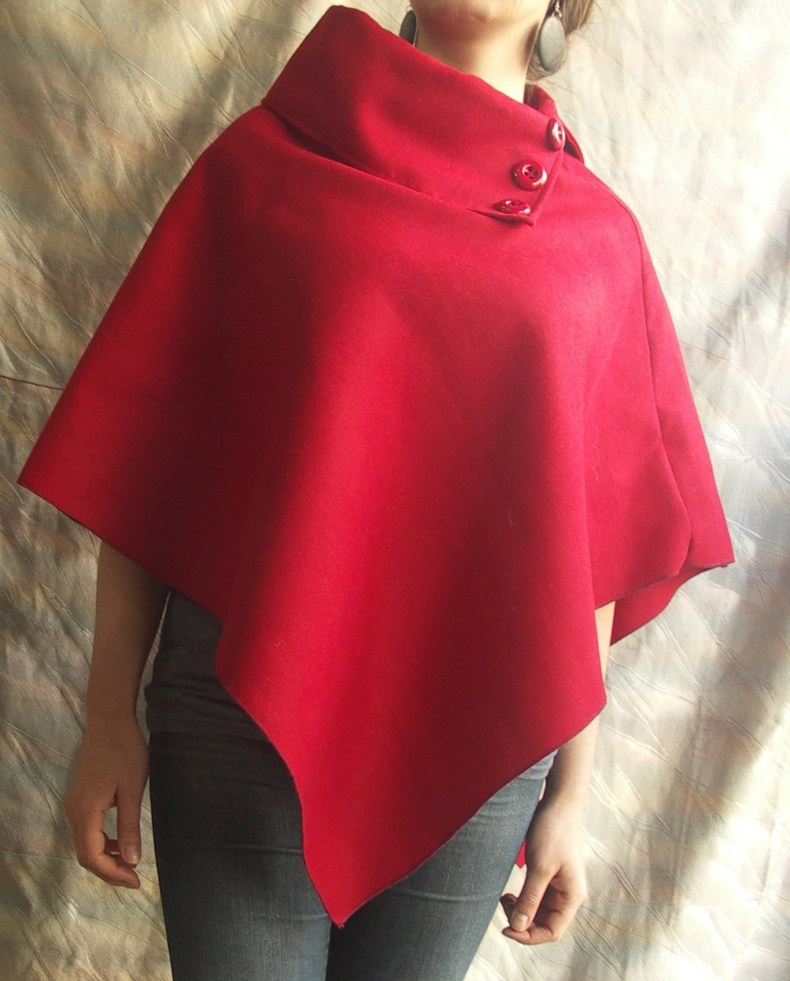 Elegant Wool Poncho With Buttons, Asymmetric Neckpiece & Nara PCH005 - Etsy