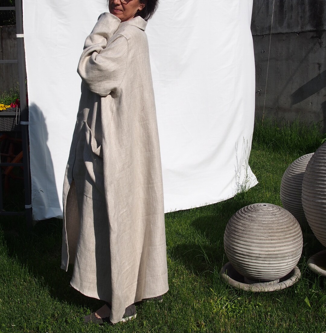 Loose Linen Cloak, Linen Long Coat, Long Linen Duster, Linen Tunic ...