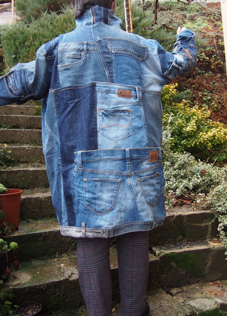 Unique Denim Coat Patches Ripped Denim Cape Patchwork Jeans - Etsy