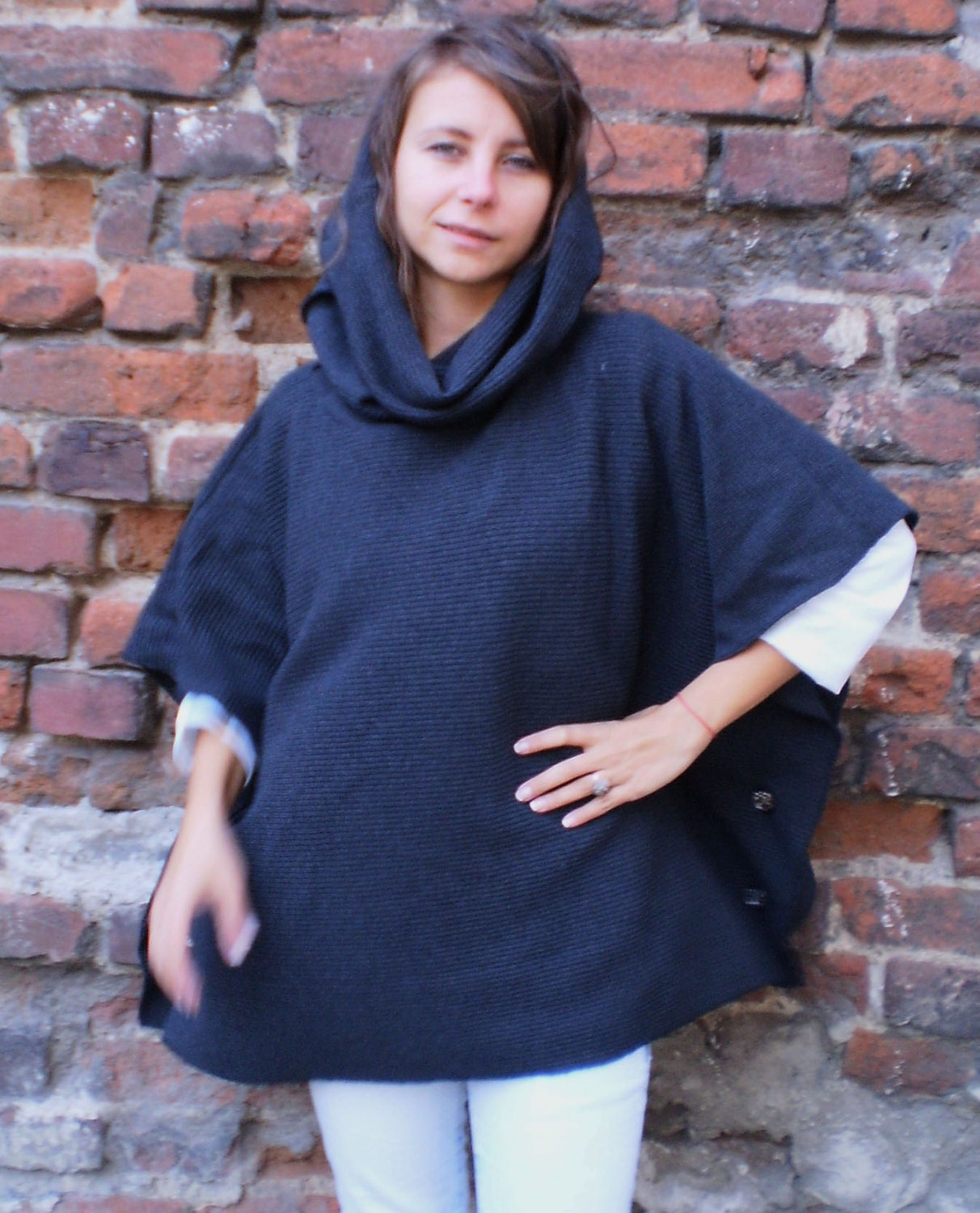 Ultra Comfortable Warm Knitted Poncho With Side Buttons & Nara - Etsy