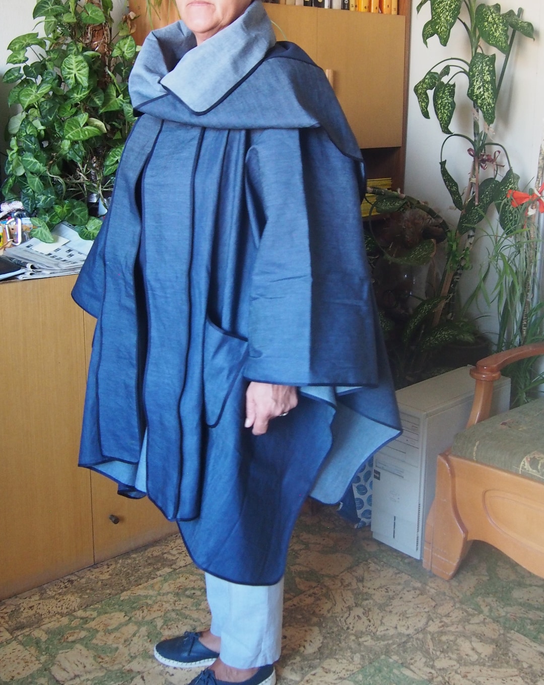 Denim Autumn Poncho / Asymmetric Extravagant Poncho / Womens Denim ...