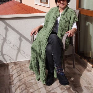 Long Chunky Knit Vest. Oversized Kniti Cardigan. Giant Knitting ...