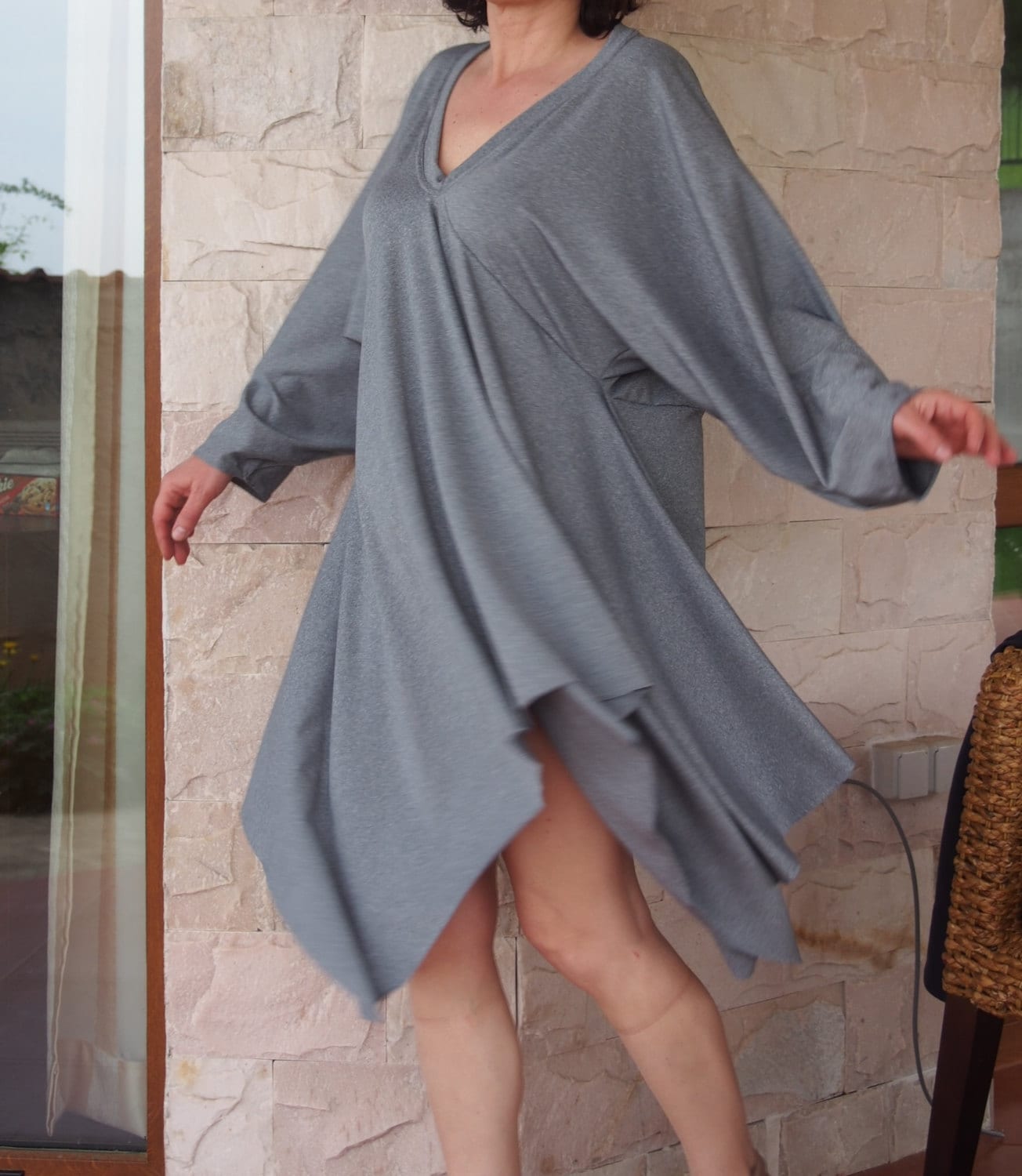 Summer Gray Loose Tunic Asymmetric Tunic Top Maxi Blouse Soft Viscose ...