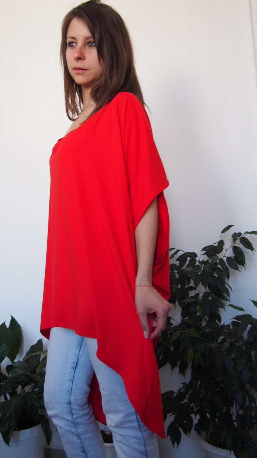 Red Oversized Tunic Loose Tunic Top Jersey Tunic for Women - Etsy