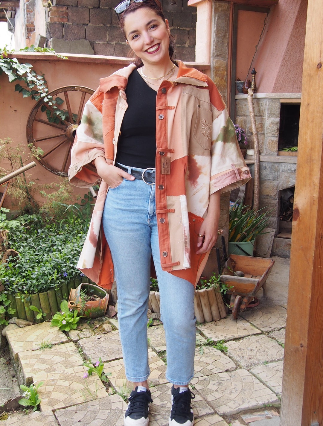 Patchwork Denim Coat: Upcycled Jean Cape, Ripped Boho Fashion - Etsy