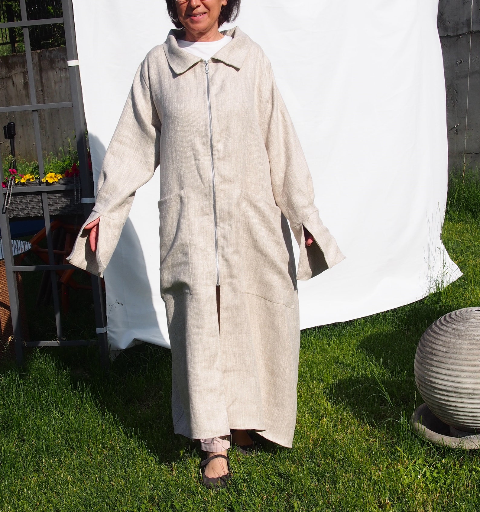 Loose Linen Cloak, Linen Long Coat, Long Linen Duster, Linen Tunic ...