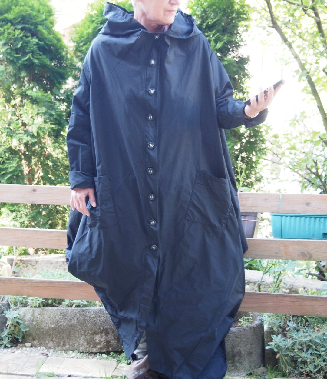 Loose Black Waterproof Raincoat: Asymmetrical Hooded Rain Cloak - Etsy